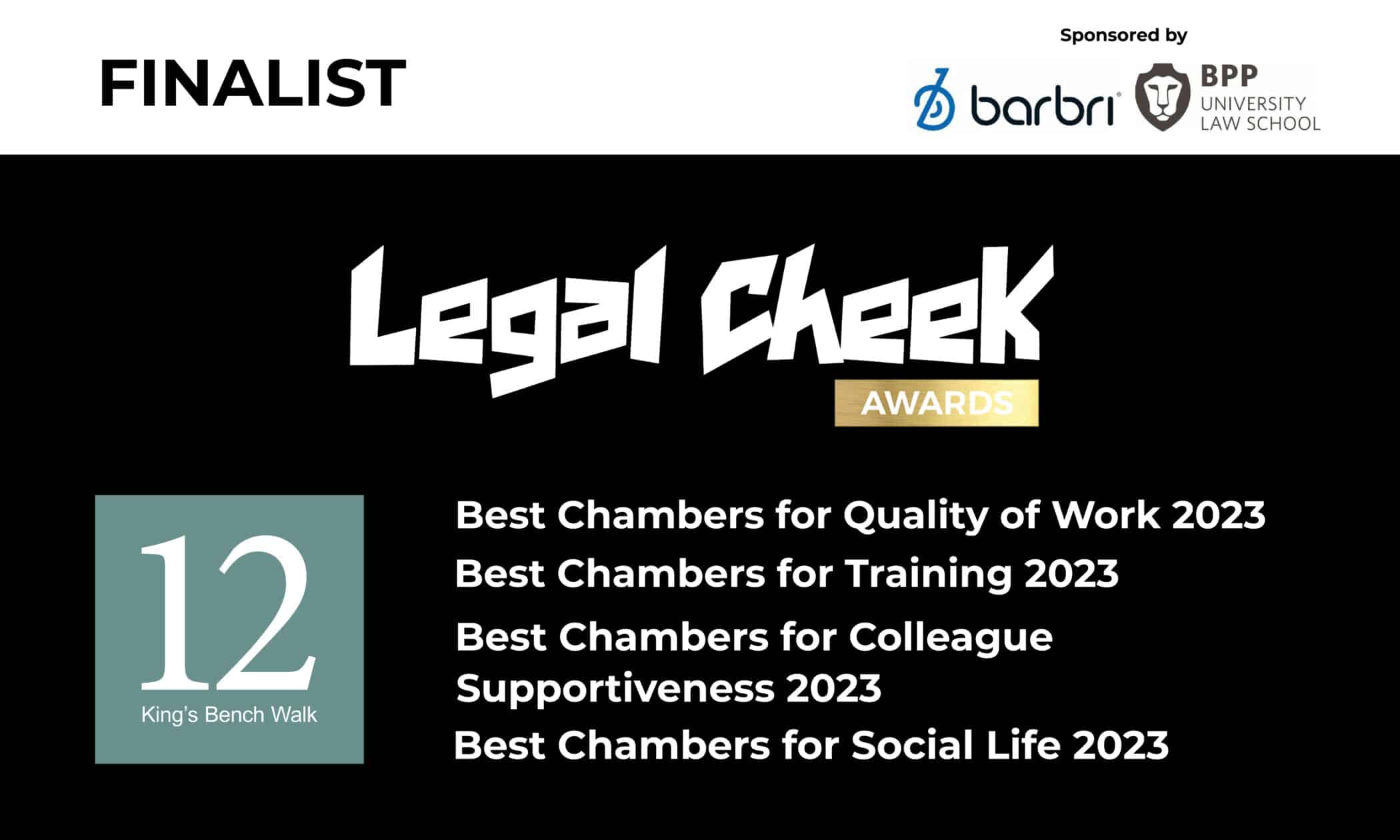12 KBW Shortlisted for the Legal Cheek Awards 2023 | 12 King's Bench Walk